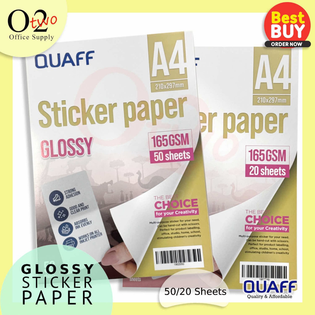 QUAFF Sticker Paper GLOSSY A4 165gsm (50 & 20 sheets) | Shopee Philippines