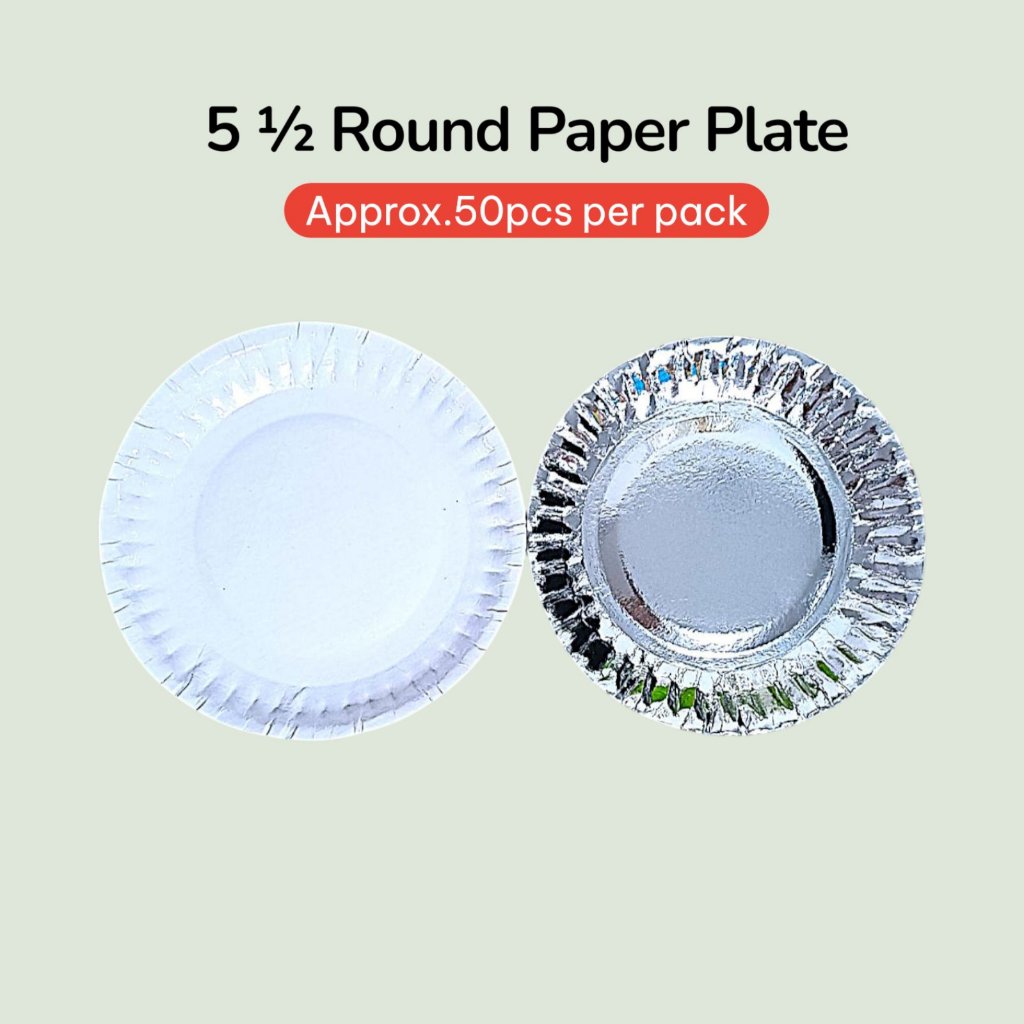 Round Paper Plate 5 1/2 Silver and Laminated Approx 50pcs per pack ...