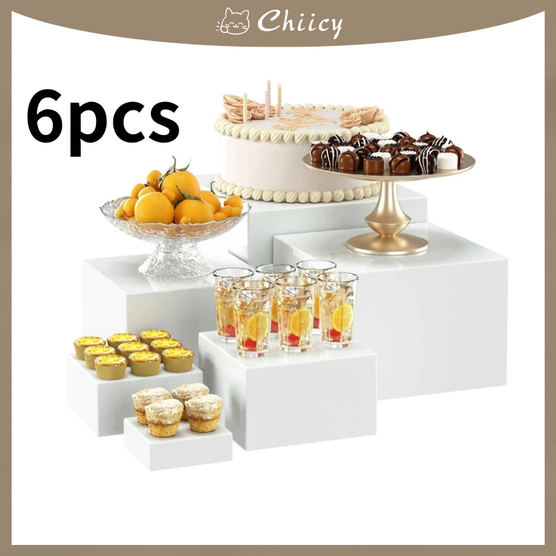 6Pcs Dessert Table Display Set Hollow Bottom Buffet Riser Acrylic Cube ...