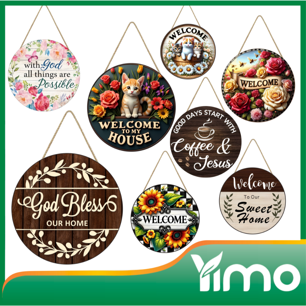 YIMO Rotundity Welcome Cute Round Signage Aesthetic Wall Hanging Decor ...