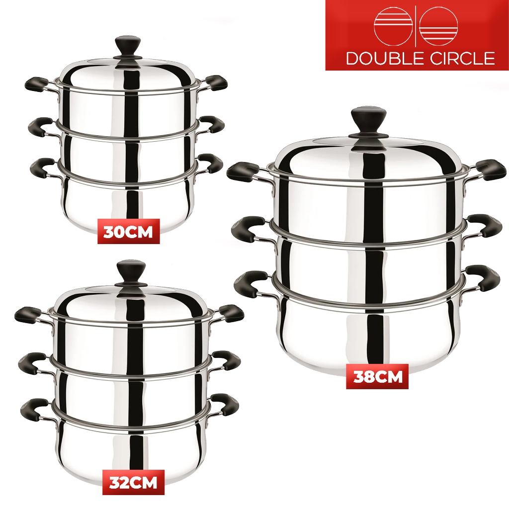 DOUBLE CIRCLE Stainless Steel 3 Layer Steamer (30CM/32CM/38CM) | Shopee ...