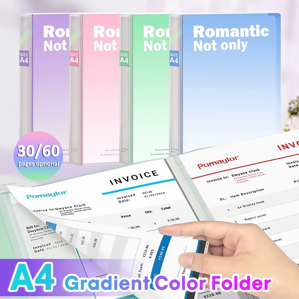 30/60 Pages A4 Gradient Folder Book Document Storage Bag Student Test ...