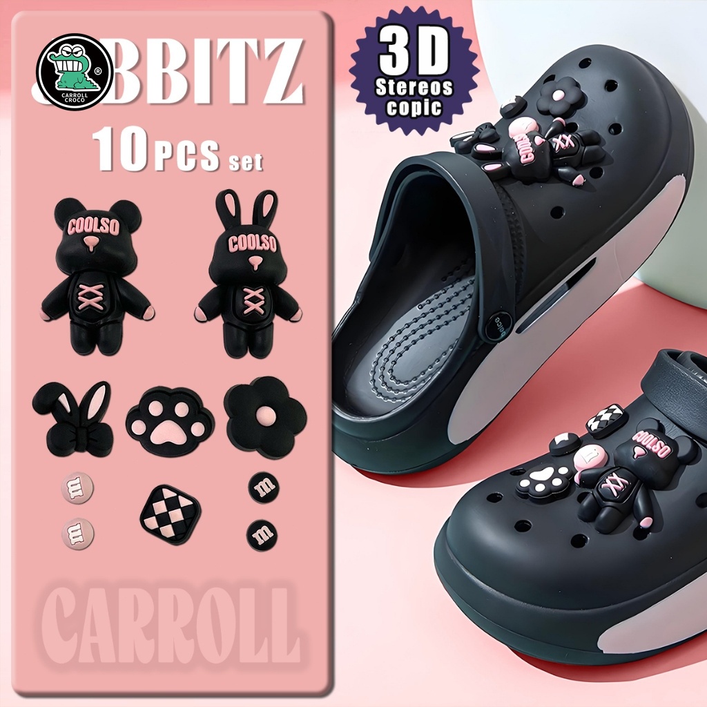 10pcs/set jibbitzs for Croc accessories for women DIY Charm Shoe Black ...