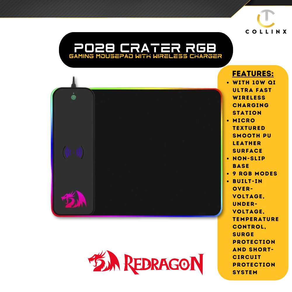 Redragon P028 Crater Gaming Mousepad With 10W QI Ultra Fast Wireless ...