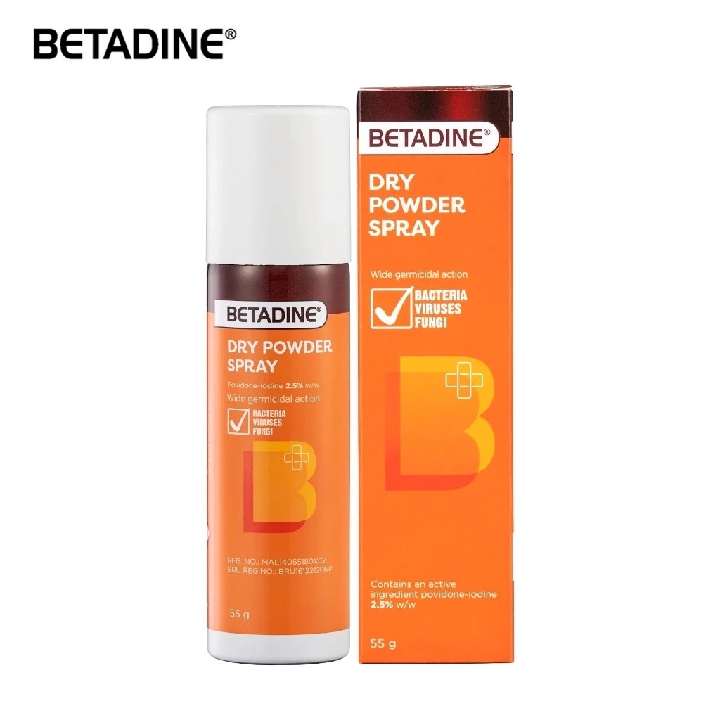 Betadine Dry Powder Spray (Povidone Iodine) Wound Remedy - 55 g ...