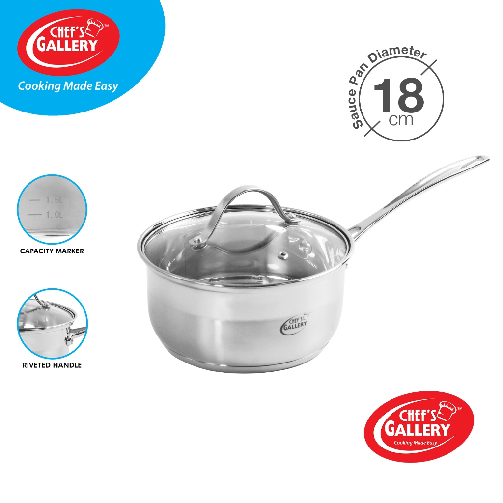 Chef's Gallery Stainless Steel Sauce Pan 18cm 1.5L Capacity Induction ...