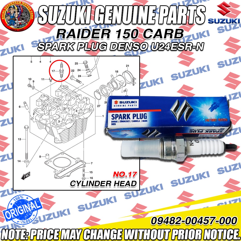 RAIDER 150 CARB SPARK PLUG DENSO U24ESR-N (SGP) (GENUINE: 09482-00457 ...