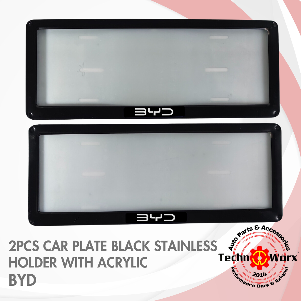 2pcs BYD DEFLECTOR BLACK Car Plate Cover with clear acrylic assessories ...