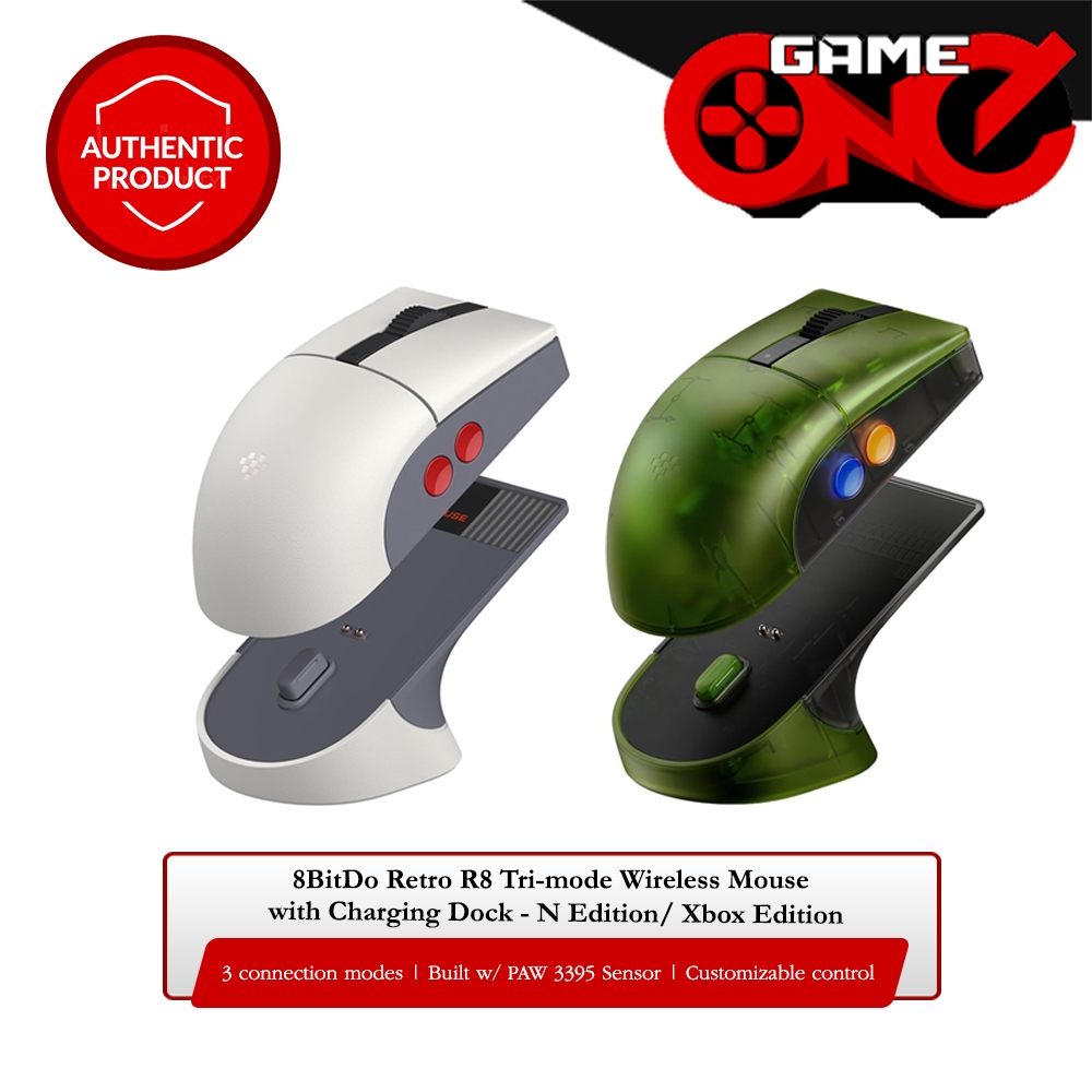 8BitDo Retro R8 Tri-mode Wireless Mouse with Charging Dock - N Edition ...