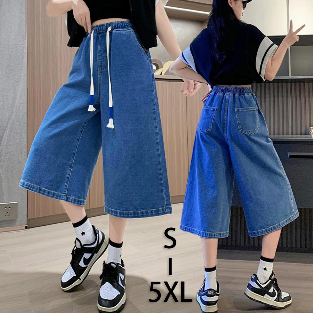 S-5XL~JEANS PANTS Oversized BLUE black vintage cropped denim shorts ...