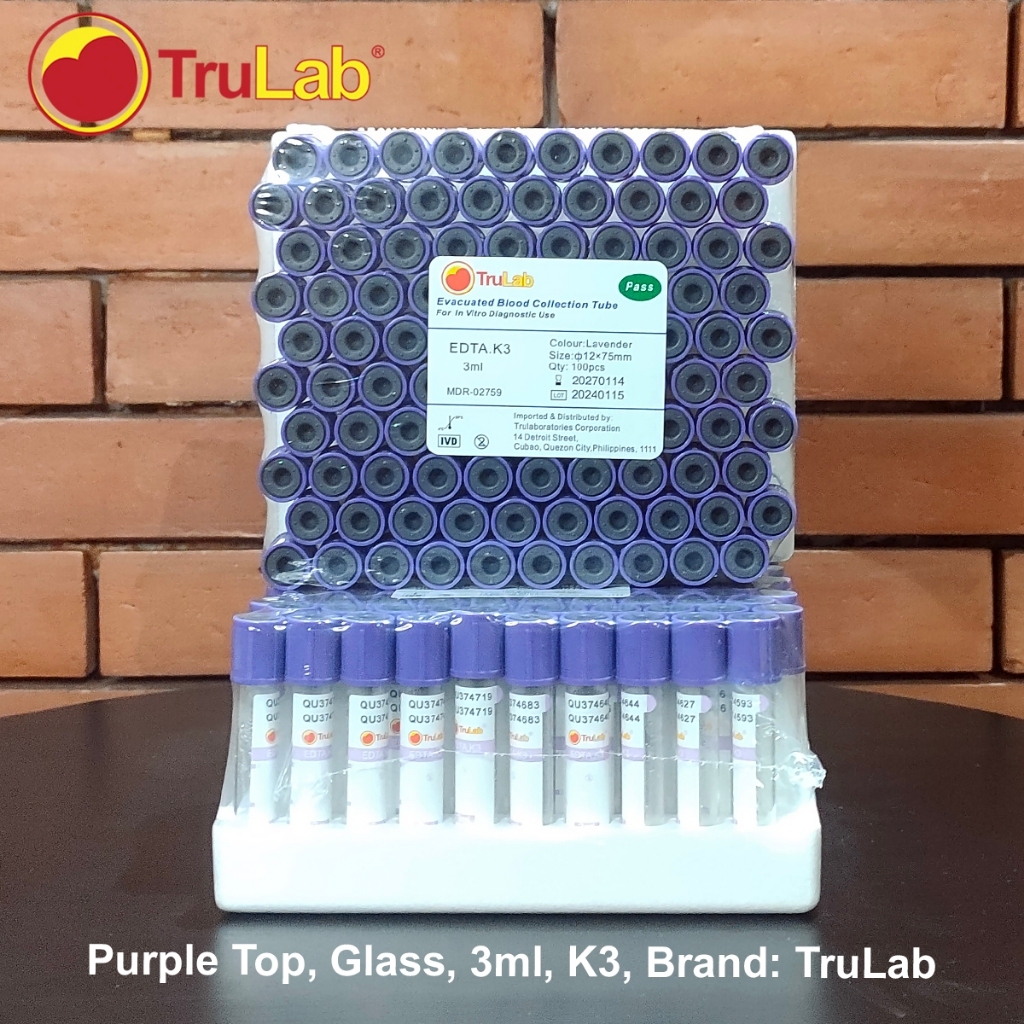 Purple Blood Collection Tubes K3 EDTA Glass Trulab(100pcs/box ...