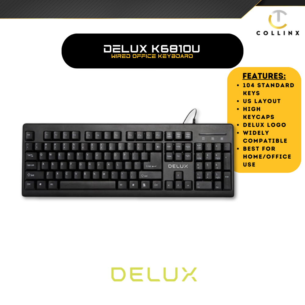 Delux K6810U Wired Keyboard | 104 Standard Keys US Layout High Keycaps ...