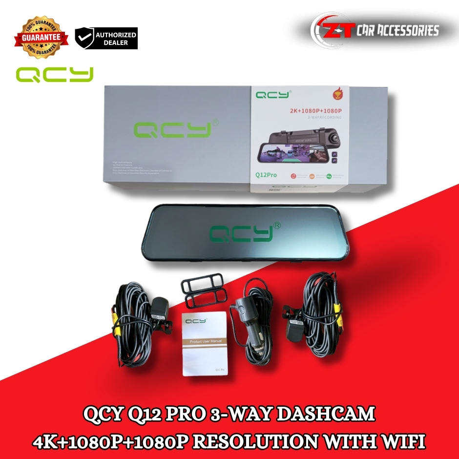 QCY Q12 PRO 3 WAY RECORDING Dash Cam 4k + 1080p + 1080p | Shopee ...
