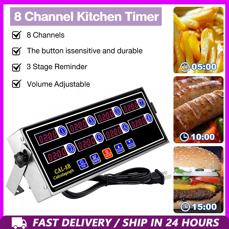 8 Channel Digital Timer 3 Stage Reminder Kitchen Cooking CAL-8B LCD ...