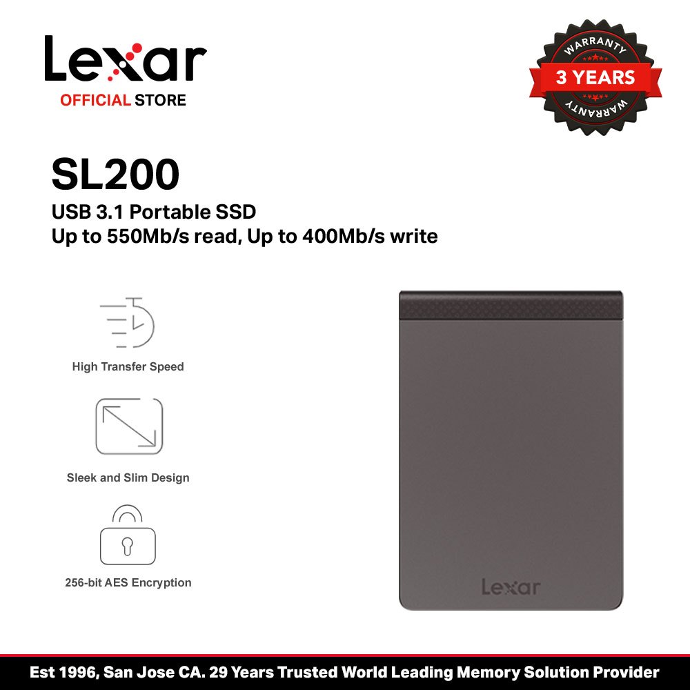Lexar SL200 1TB USB 3.1 Portable External SSD Solid State Drive ...