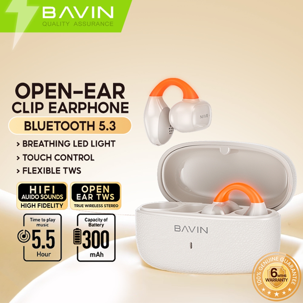 BAVIN BA102 Bluetooth Clip Earbuds w/ LED Light & AI Smart Translator ...