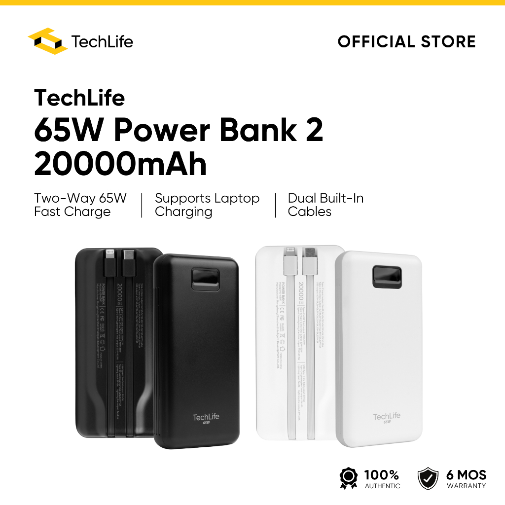 TechLife 65W Power Bank 2 20,000mAh | Fast Charge | Built in Type C ...