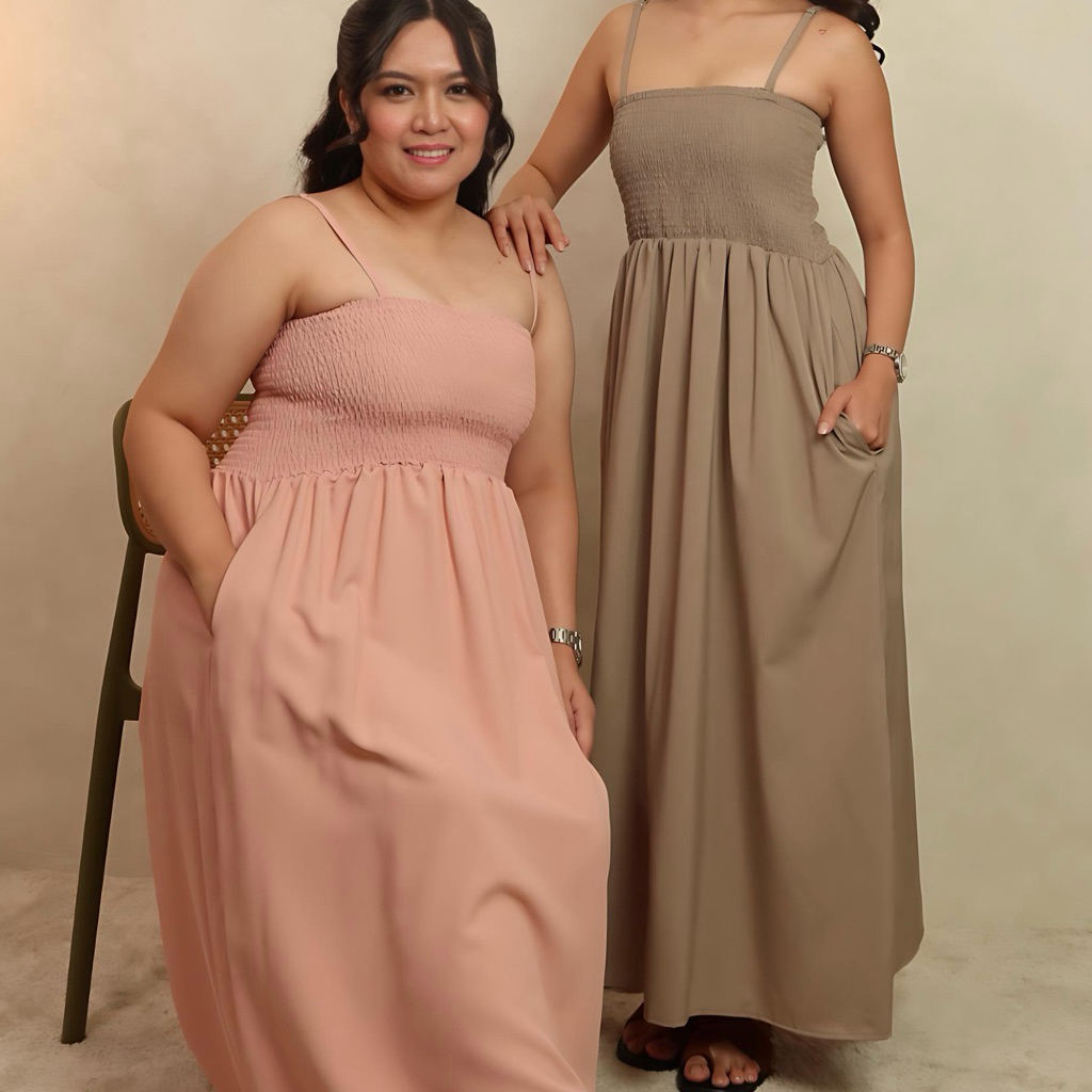 DOMINIQUE FULLY SMOCKED SUMMER MAXI DRESS | PREMIUM FABRIC | Shopee ...