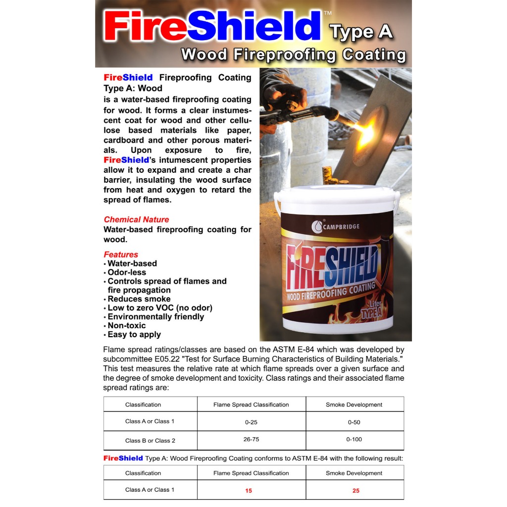 ( 4 LITER ) ORIGINAL CAMPBRIDGE FIRESHIELD WOOD FIRE PROOFING COATING ...