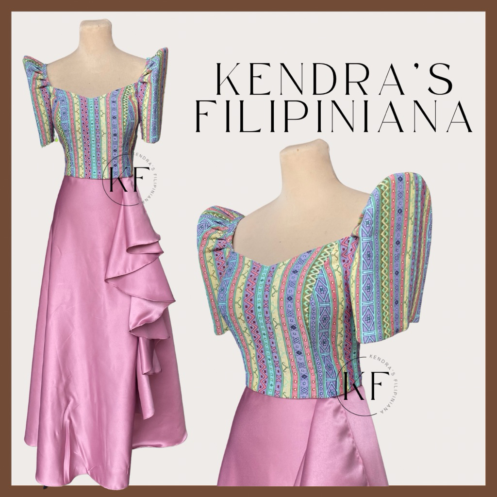 Modern Filipiniana Ethnic Plain Top with Raffles Skirt (shade of pink ...