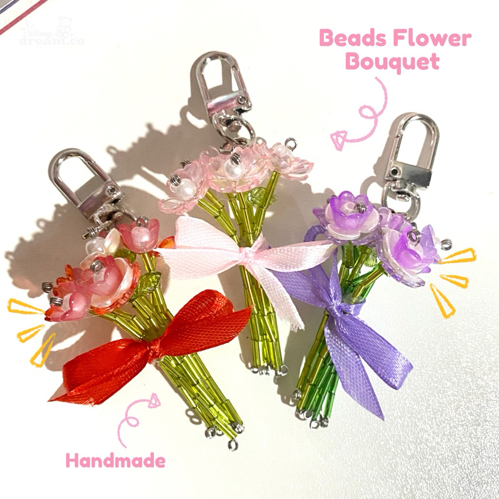 Beaded Flower Bouquet Keychain – Kawaii Handmade Charm | Cute Aesthetic ...