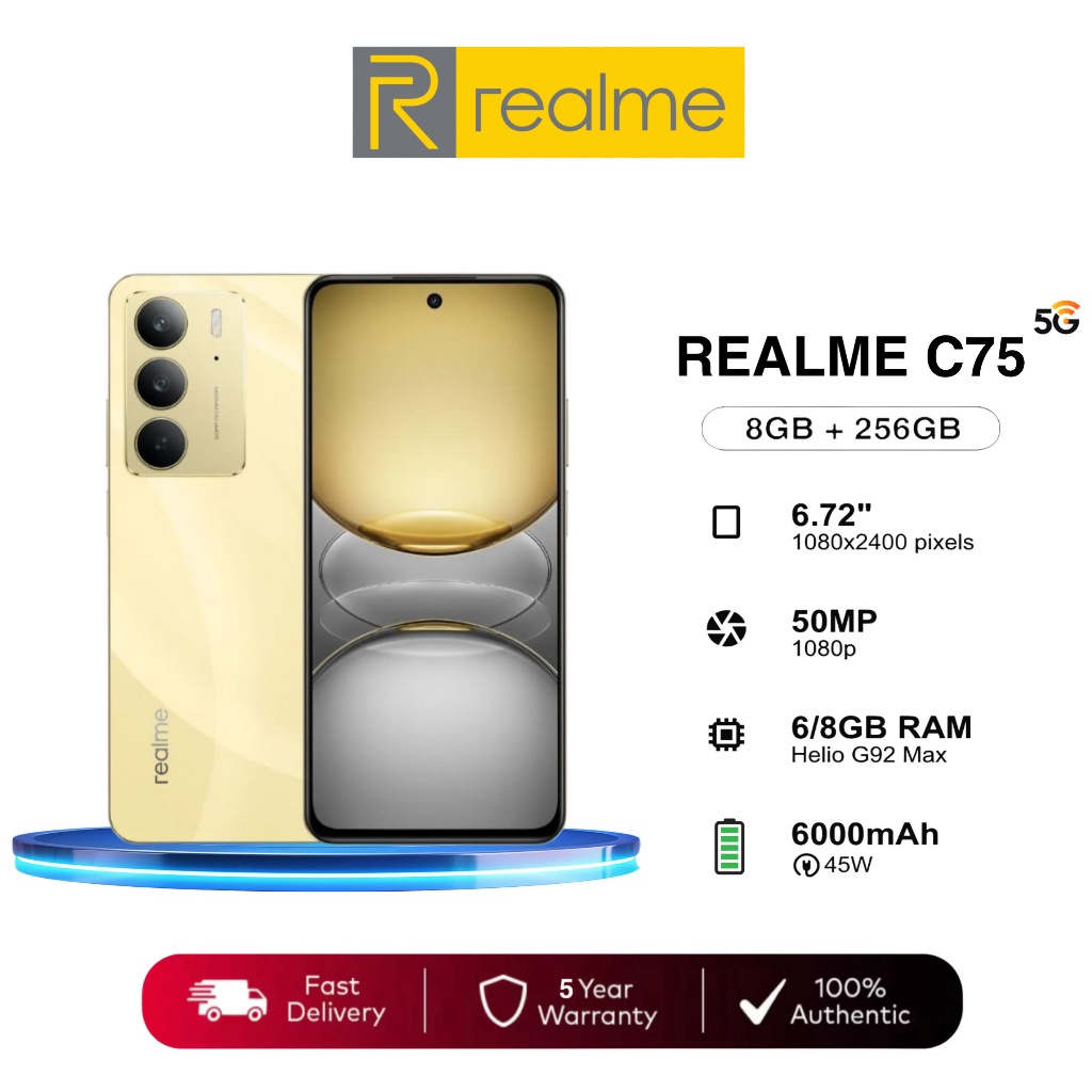 REALME C75 5G | 8GB RAM + 256GB ROM | MEADIATEK HELIO G92 MAX | 6000 ...