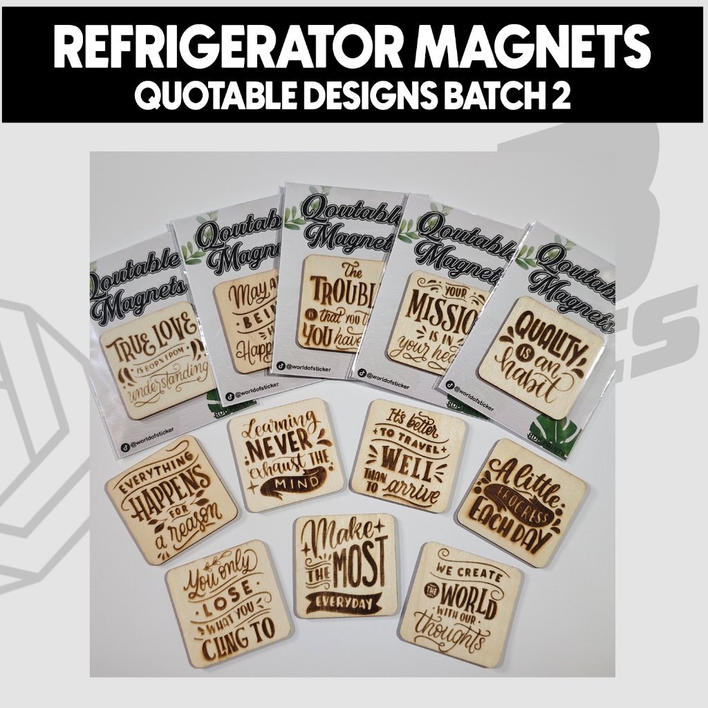 BATCH 2 QUOTES DESIGN 2 X 2 REFRIGERATOR MAGNET BAMBOO WOODEN ENGRAVED ...