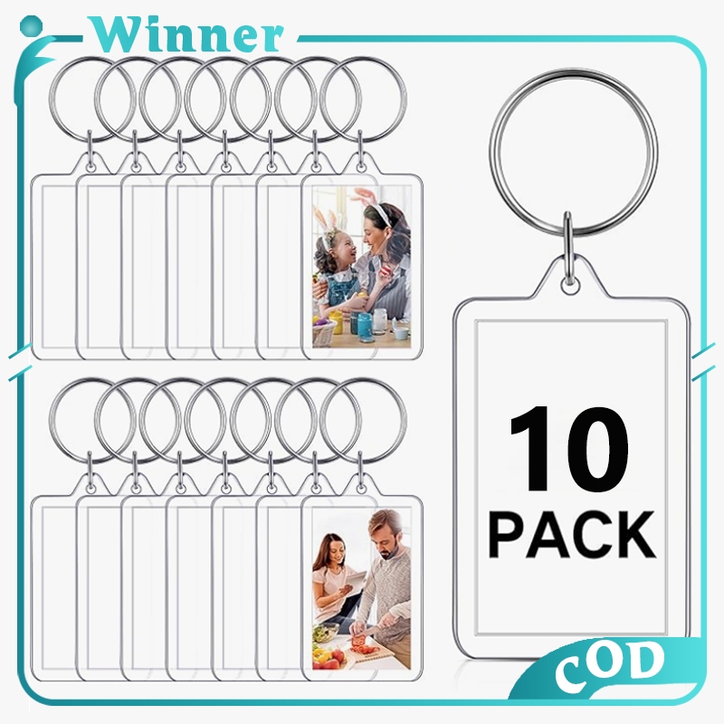 10Pcs DIY Photo Keychain Clear Acrylic Insert Frame Customizable ...
