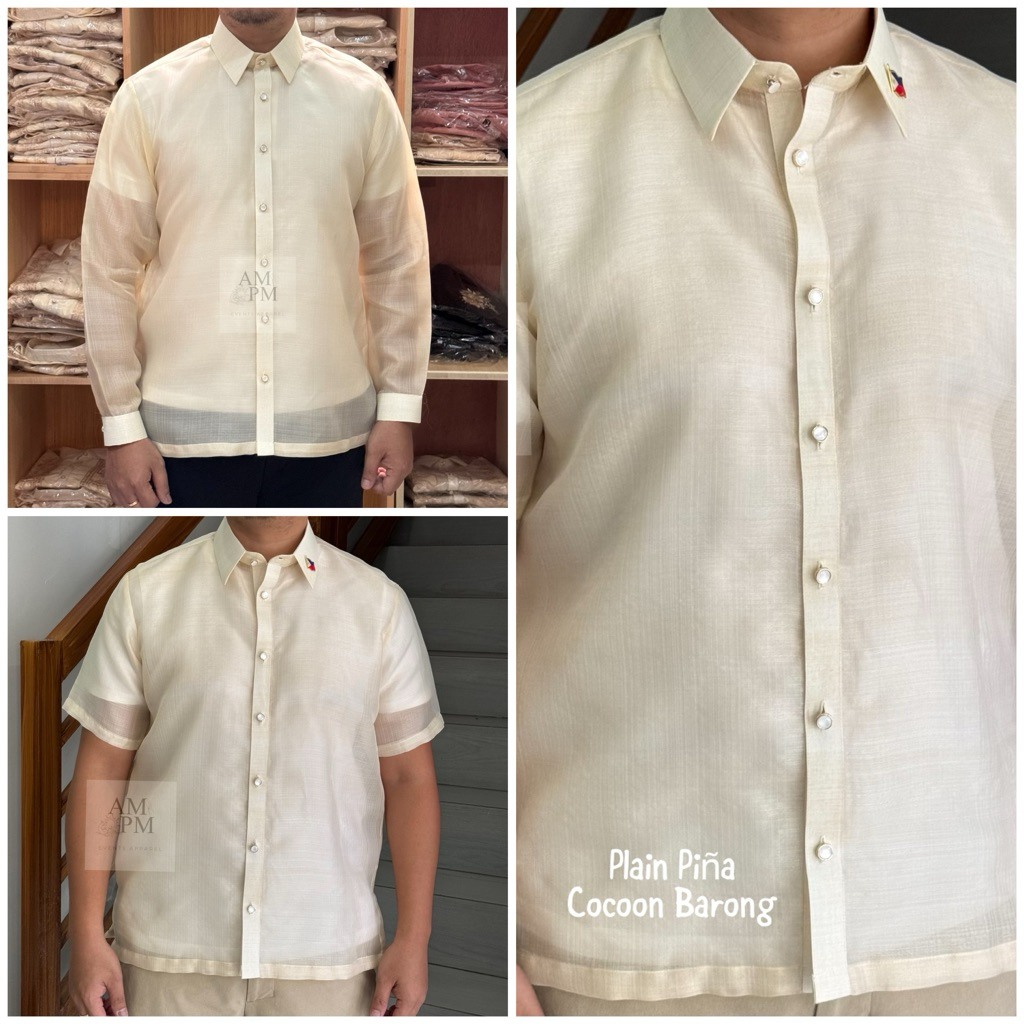 Plain Full Button Barong Tagalog Piña Cocoon (premium fabric) | Shopee ...