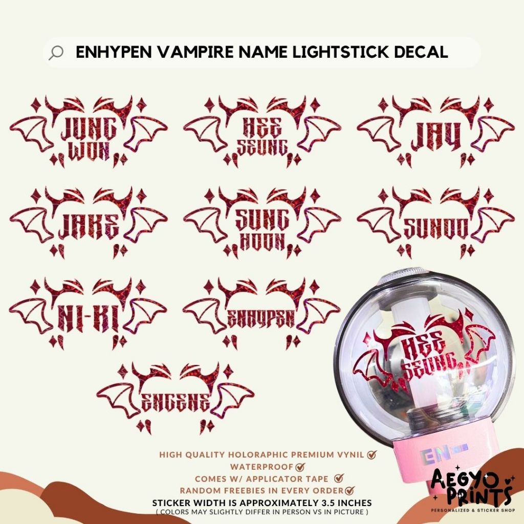 ENHA VAMPIRE NAME FAN-MADE LIGHTSTICK DECAL | Aegyoprints | Shopee ...