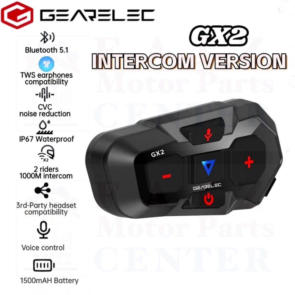 GEARELEC GX2 Motorcycle Helmet Intercom Headset For 2 Riders 1000m ...