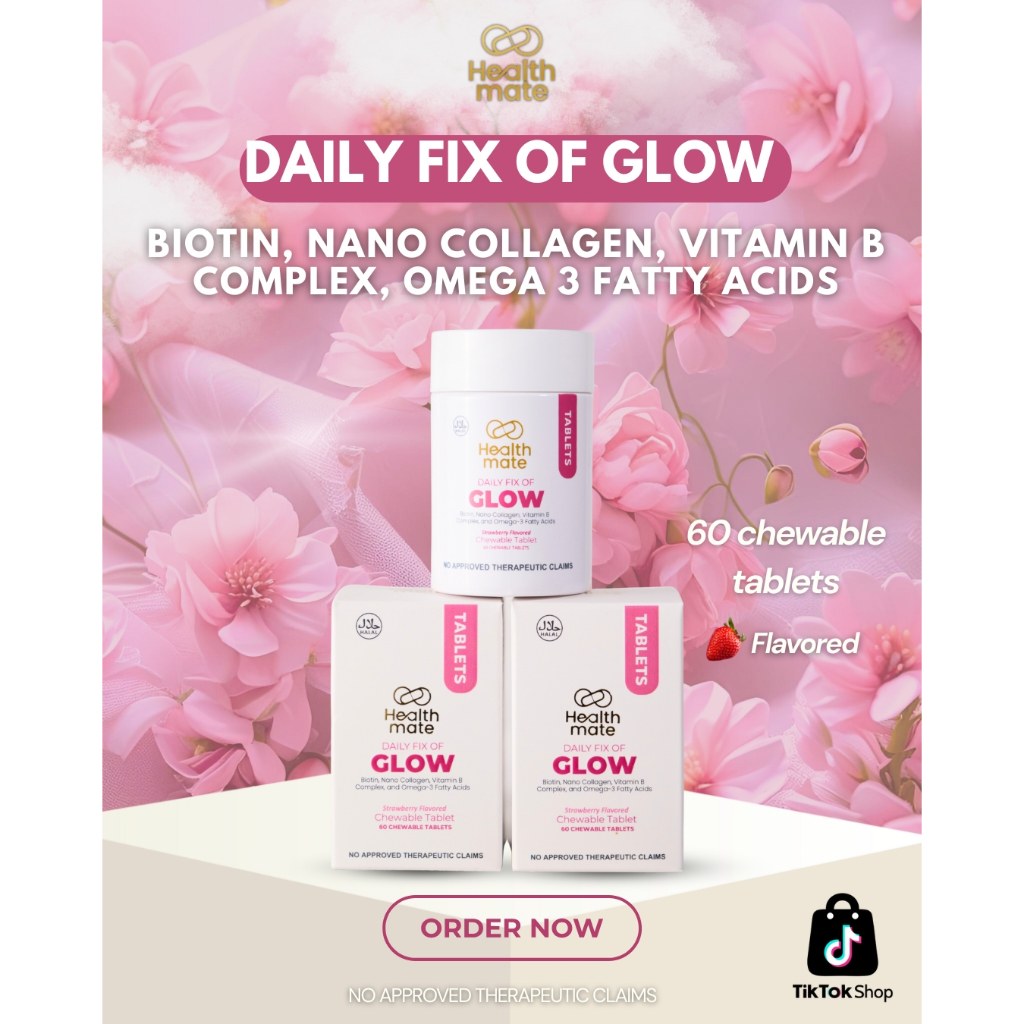 Healthmate GLOW 60 Chewable Tablets Strawberry Flavor Biotin Nano ...