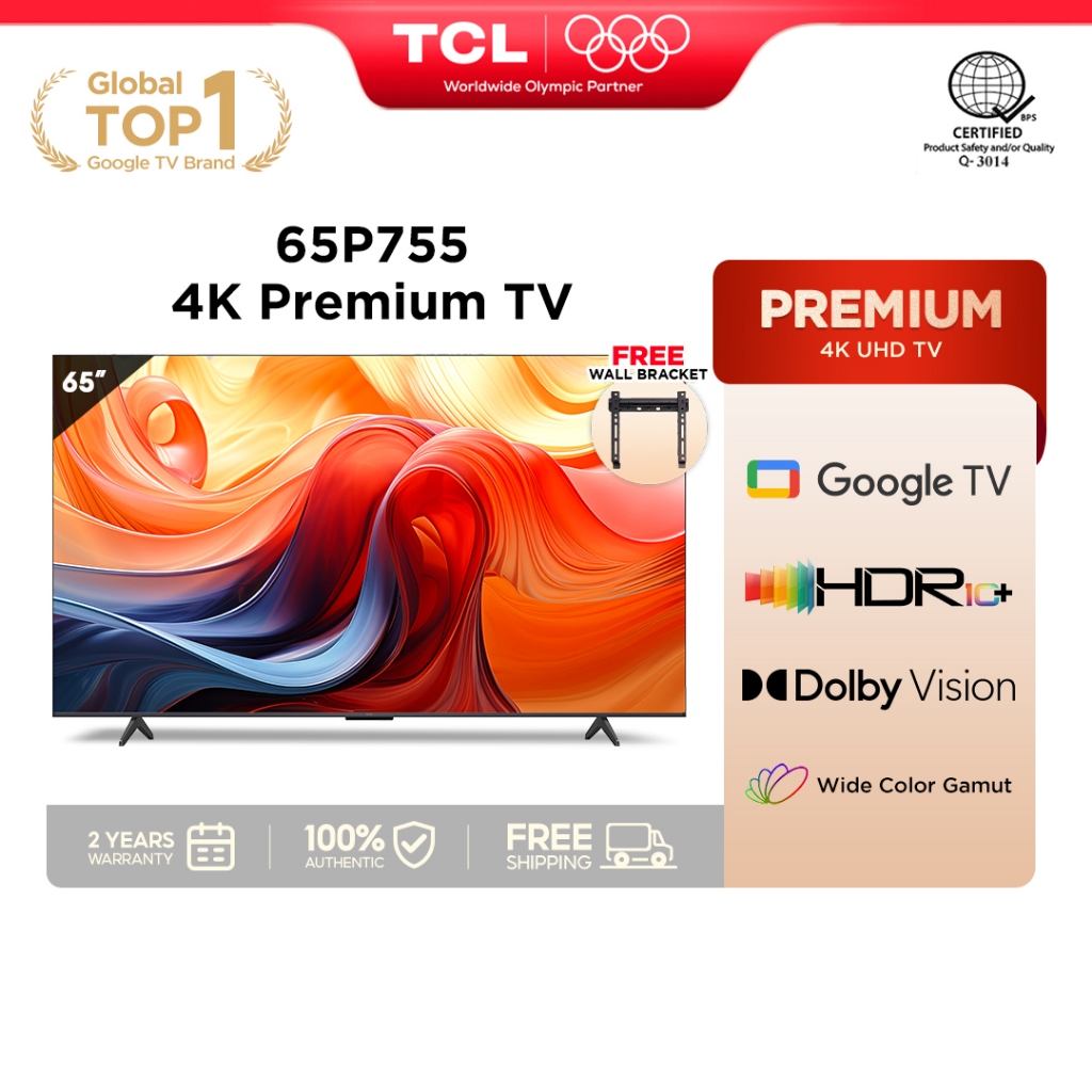TCL 65 inch 4K UHD + HDR 10+ Google Smart TV - 65P755 (AiPQ Processor ...
