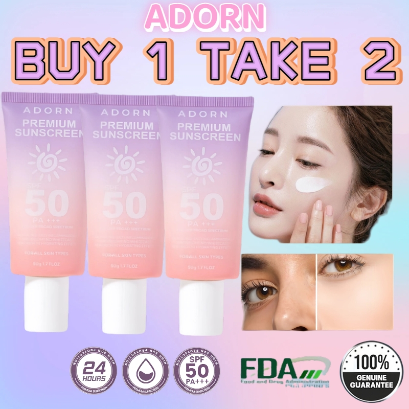 【BUY 1 TAKE 2】 ADORN Premium Sunscreen Sun Protection SPF 50 Whitening ...
