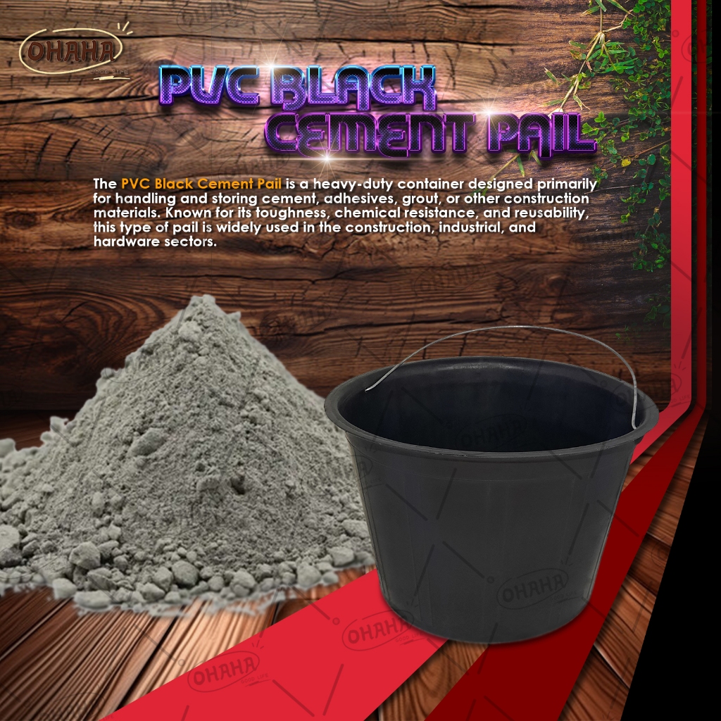 OHAHA HEAVY DUTY METAL HANDLE CONSTRUCTION PVC BLACK CEMENT PAIL/BUCKET ...