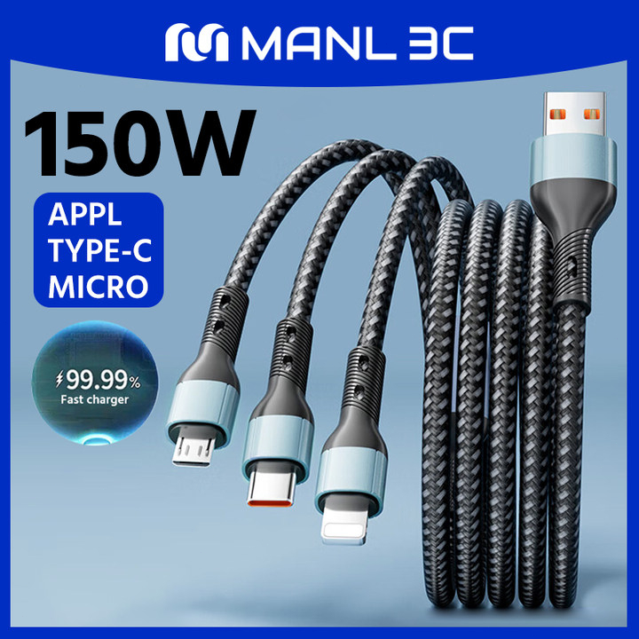 MANL 150W 3 IN 1 Micro USB Type-C IOS One Dragging Three Charging High ...