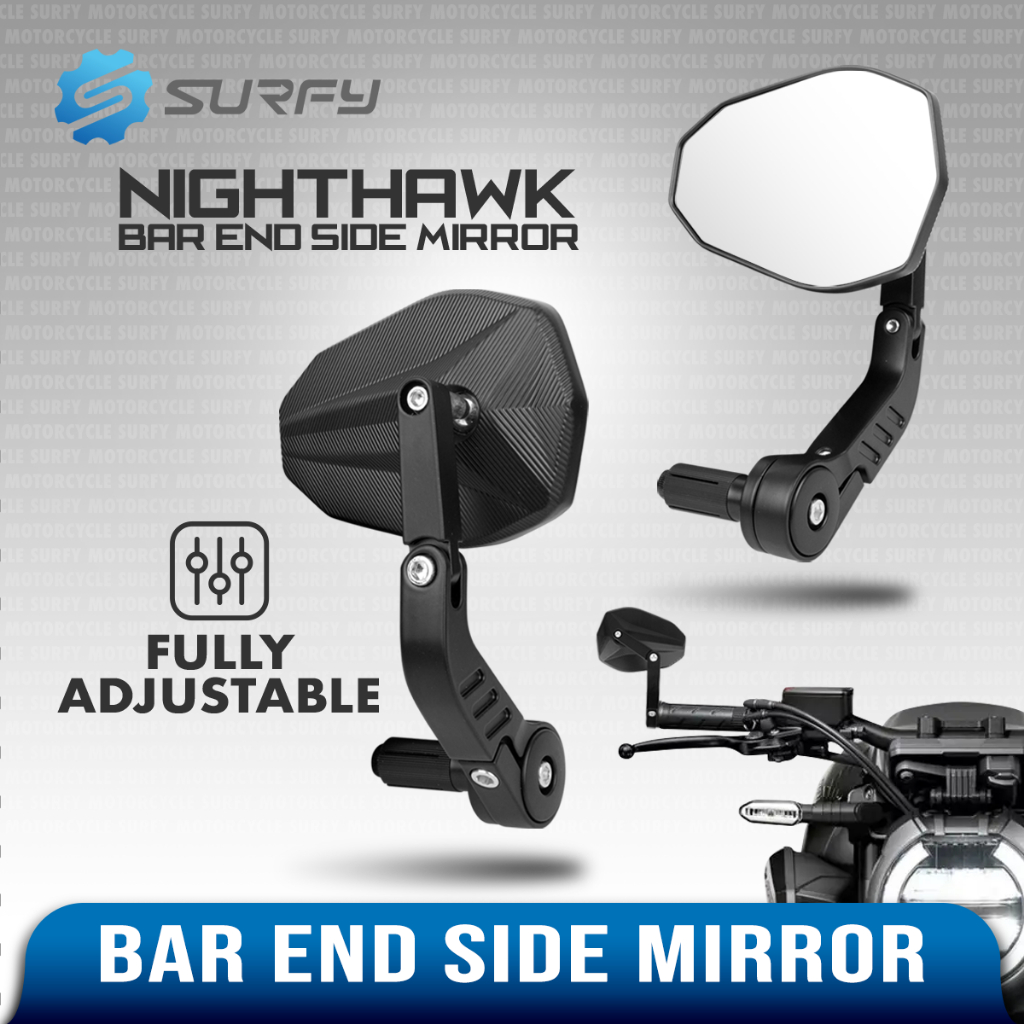 Nighthawk Bar End Side Mirror Aluminum Alloy Fully Adjustable HD Clear ...