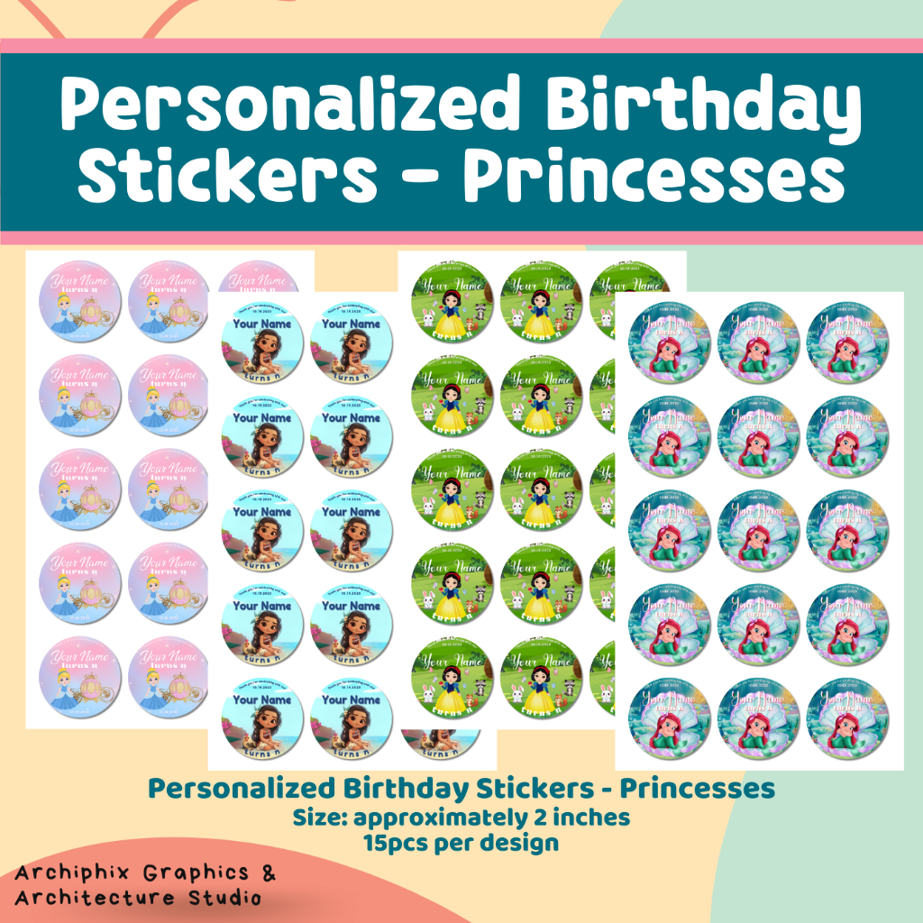 Personalized Disney Princess Birthday Vinyl Stickers by Archiphix (15 ...
