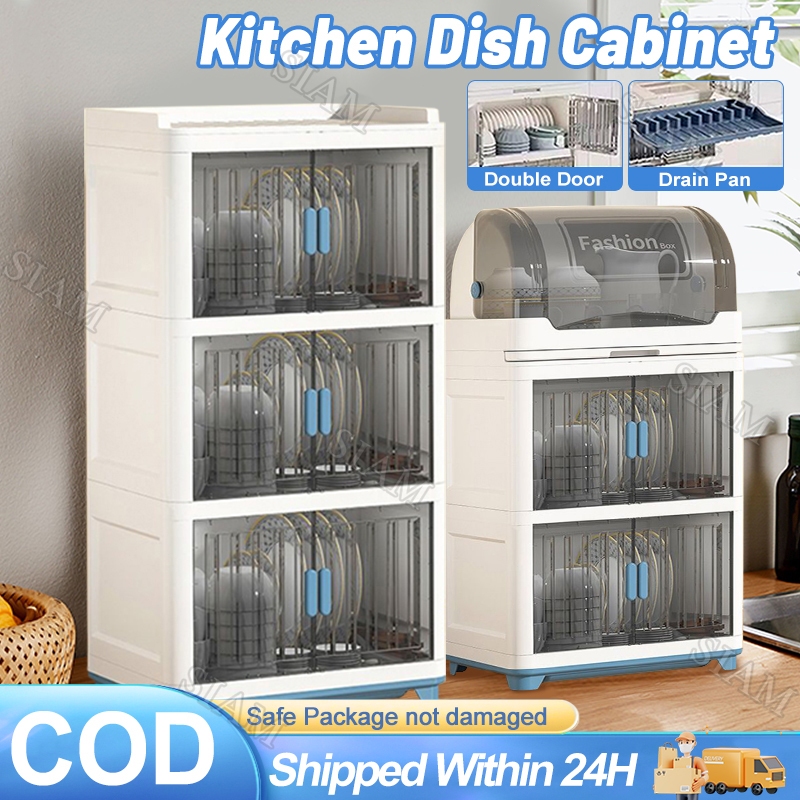 Kitchen Dish Rack Dish Drain Plate Tableware Cupboard with Cover Plate ...