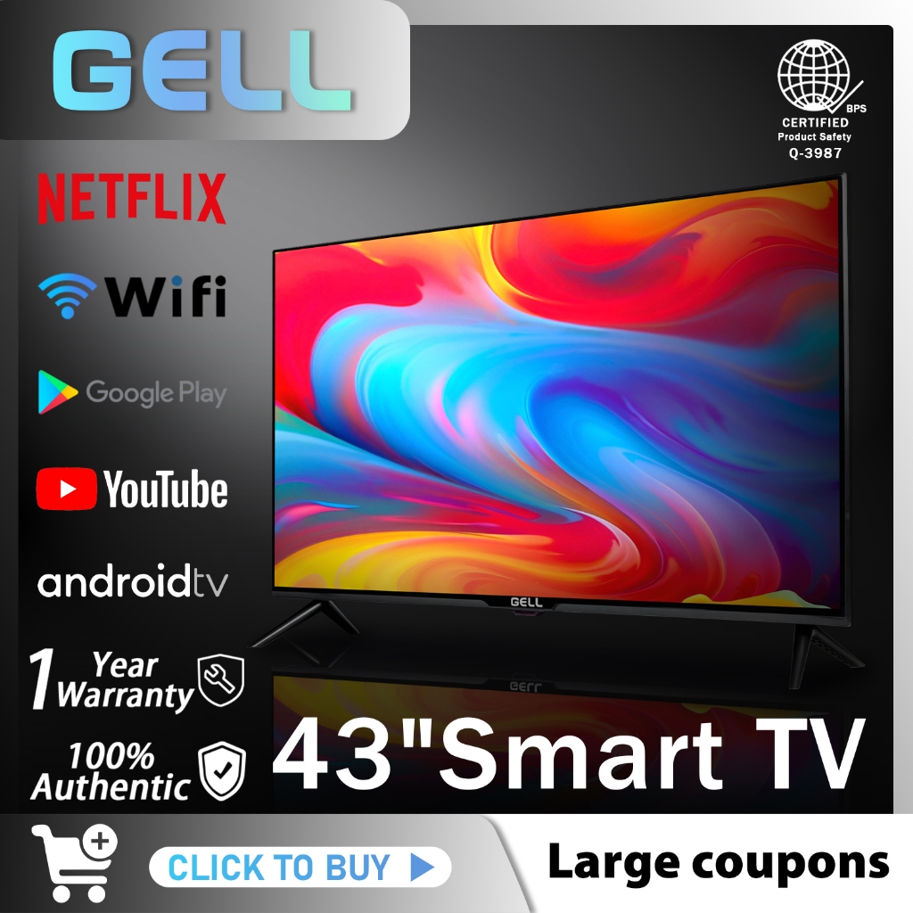 GELL 43 Inch Smart TV Android 50 Inch LED TV 43 Inch Flat Screen TV ...