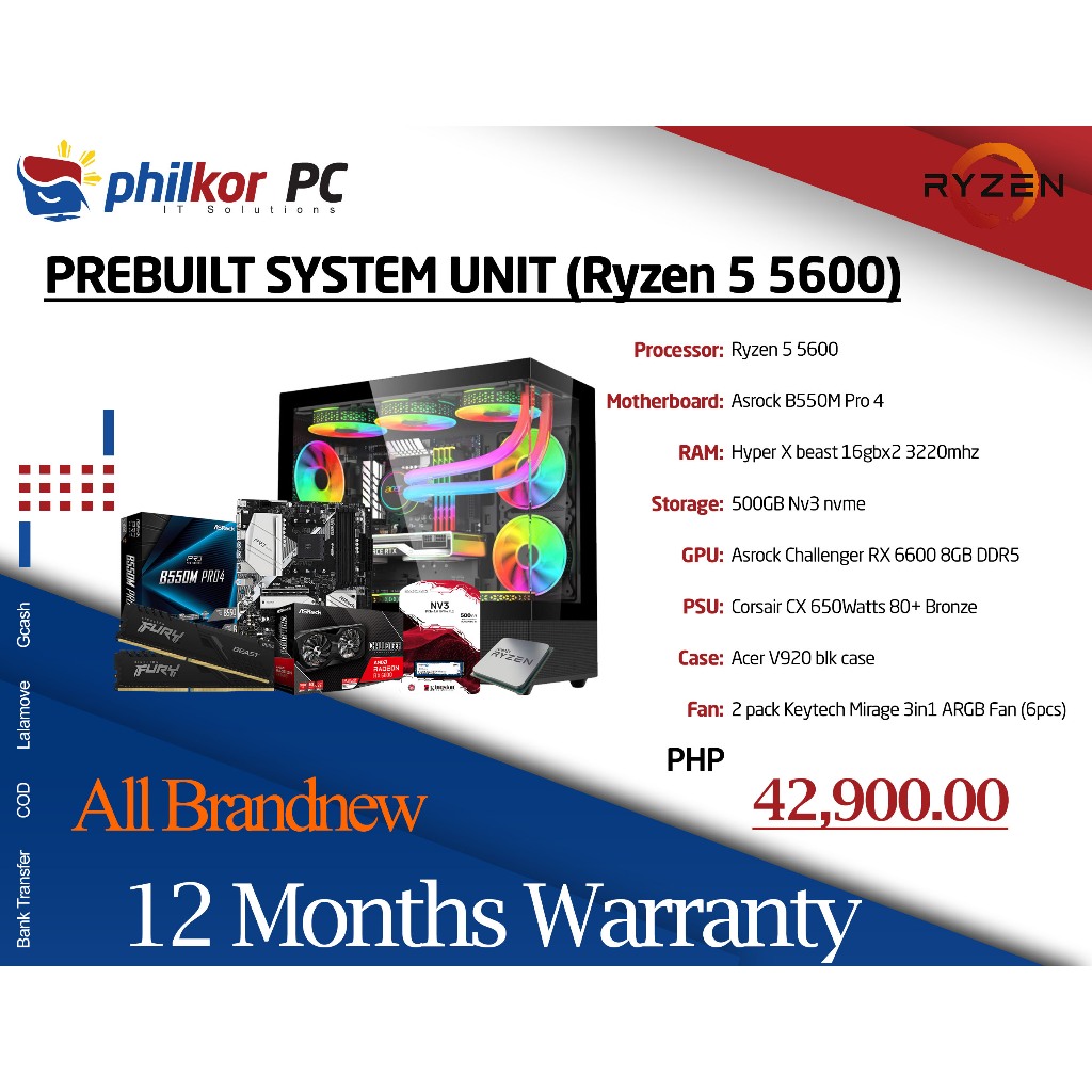 Pre built system unit Ryzen 5 5600+Asrock B550M Pro 4+Hyperxbeast ...