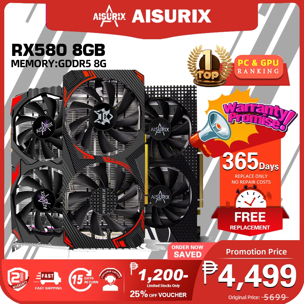AISURIX RX580 8G Graphics Cards AMD GDDR5 GPU RX 580 8GB 256Bit 2048SP ...