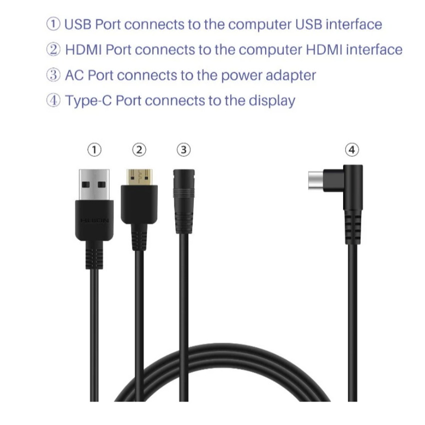 Huion 3-in 1 Cable Suitable for Drawing Tablet Monitor Kamvas Pro 12 ...