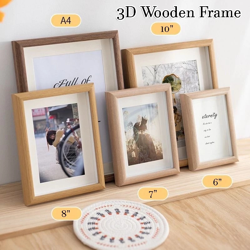 4R 6R A4 3D Hollow Photo Frame Wooden Frame Wall Hanging Solid Wood ...