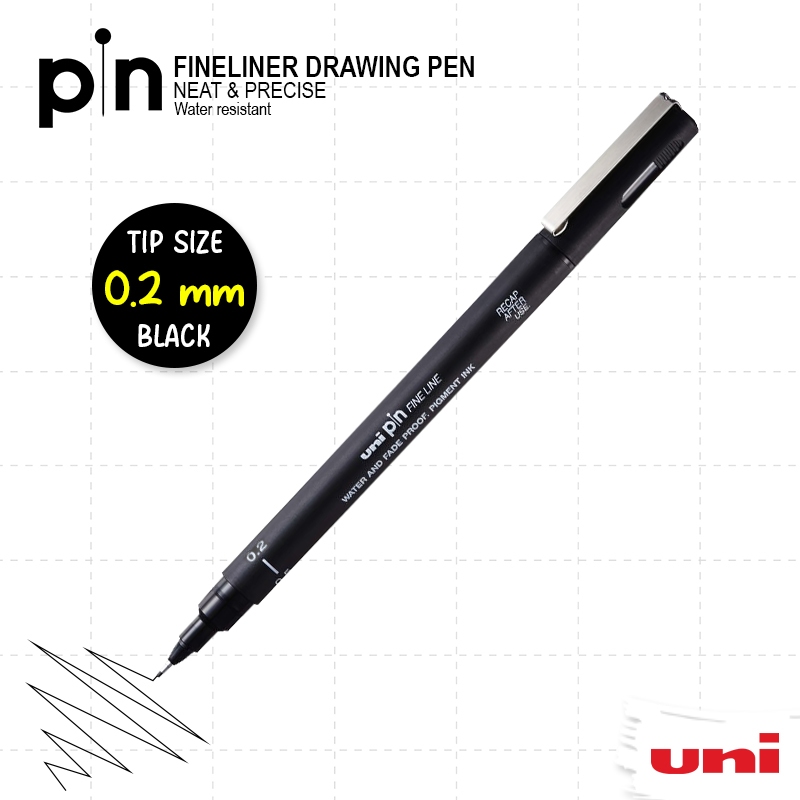 Uni Pin-BLACK [0.2mm] Waterproof Fineliner –Ideal for Artists ...