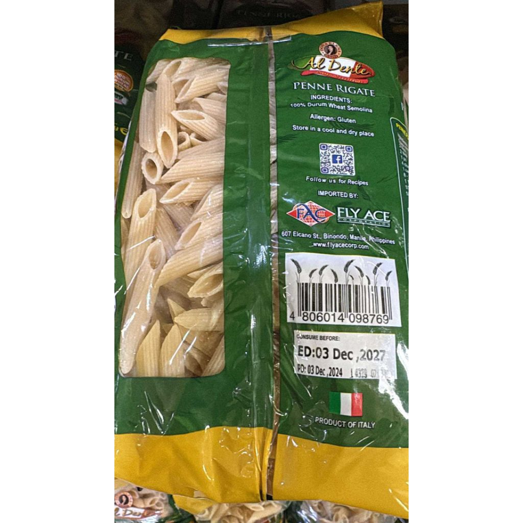 Al Dente Pasta Eccellente Penne Regate 500 grams | Shopee Philippines