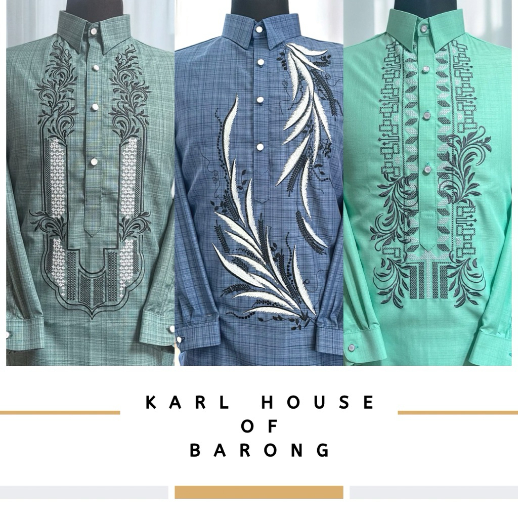 long Sleeve Barong with Computerized Embroidery Long Sleeve. Jade Denim ...