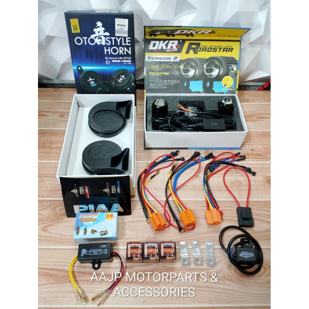 AAJP MOTORCYCLE V1 DKR MINI DRIVING LIGHT +PIAA LOUD HORN RAPID RELAY ...