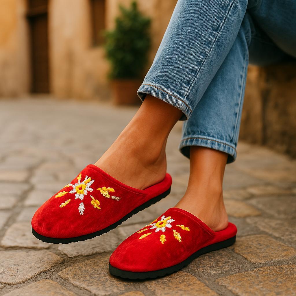 Alpombra Ladies 'Close-Toe' lightweight velvet beaded indoor/outdoor ...