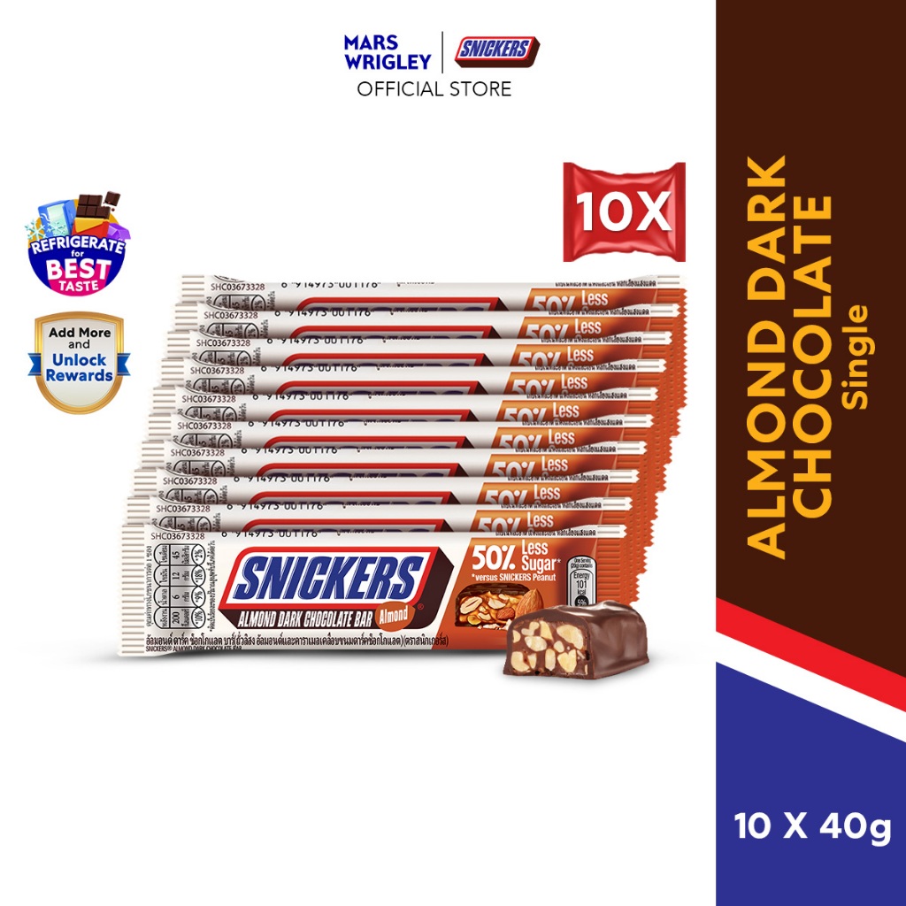SNICKERS Almond Dark Chocolate Bar - 40g [Bundle of 10] | Imported ...